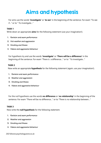 AQA A Level Psychology: Research Methods: Aims and Hypothesis ...