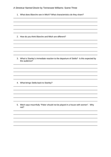 A Streetcar Named Desire Worksheets | Teaching Resources