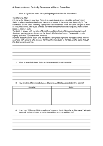 A Streetcar Named Desire Worksheets | Teaching Resources