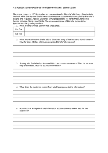 A Streetcar Named Desire Worksheets | Teaching Resources