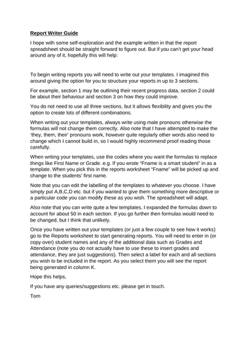 Report Writer - Microsoft Excel (create you own templates) | Teaching ...