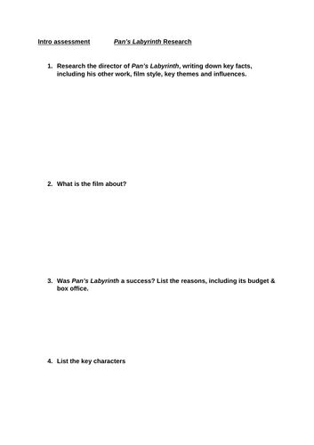 Pan's Labyrinth A Level Film Studies | Teaching Resources