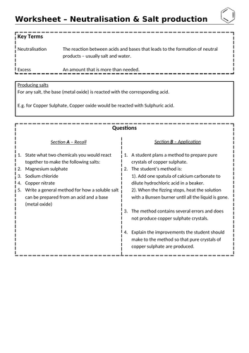 Neutralisation and Salt production Lesson – GCSE Chemistry Unit 4 | Teaching Resources