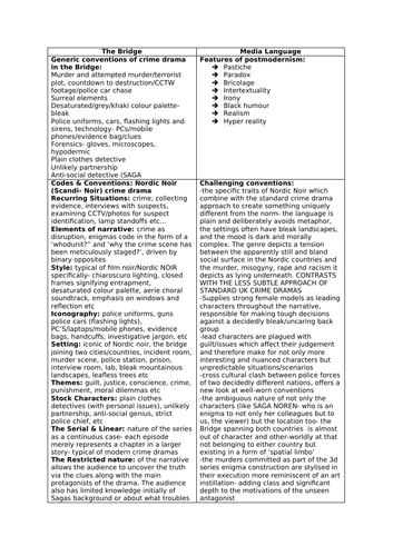 WJEC/Eduqas A Level Media TV THE BRIDGE - Full revision notes pack ... WJEC/Eduqas A Level Media TV THE BRIDGE - Full revision notes pack ...