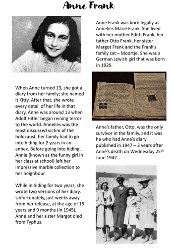 Anne Frank Fact File | Teaching Resources