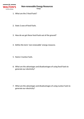 Non-renewable Energy Resources video questions for GCSE Science ...