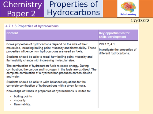Properties of Hydrocarbons | Teaching Resources