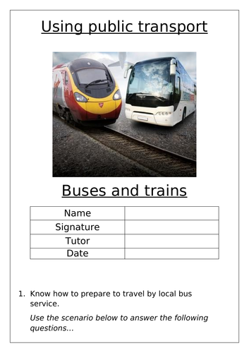 Using public transport (Buses and trains) workbook | Teaching Resources