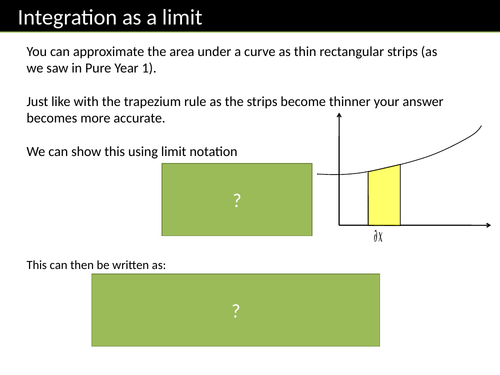 Edexcel year 2 A Level Integration as a limit | Teaching Resources