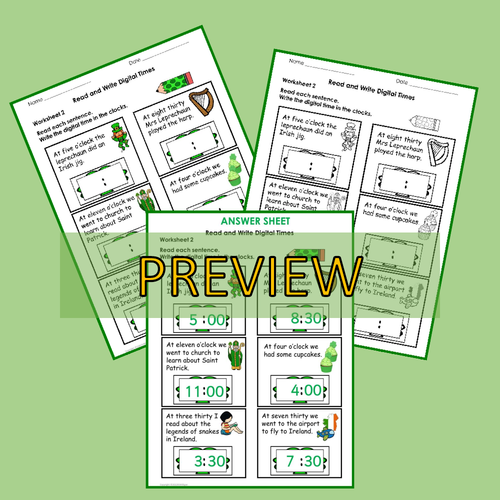 St Patrick's Day Telling The Time To The Hour and Half Hour Worksheets ...