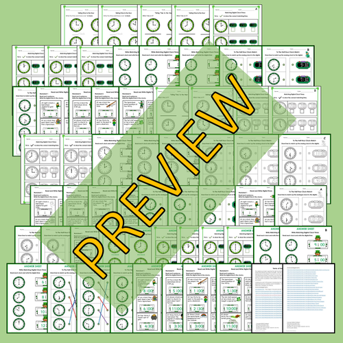 St Patrick's Day Telling The Time To The Hour and Half Hour Worksheets ...