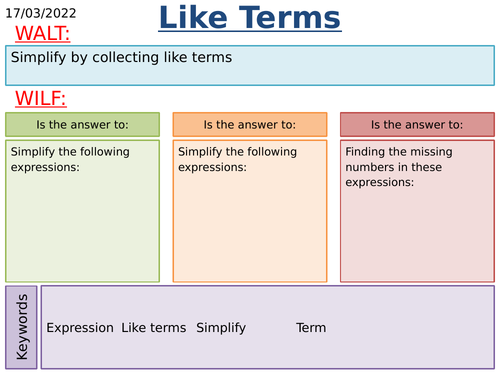 KS3 Maths: Collecting like Terms | Teaching Resources KS3 Maths: Collecting like Terms | Teaching Resources