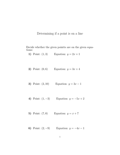 Determining if a point is on a line worksheet (with solutions ...