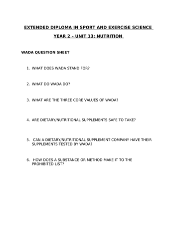 BTEC Level 3 Sports Nutrition Bundle | Teaching Resources