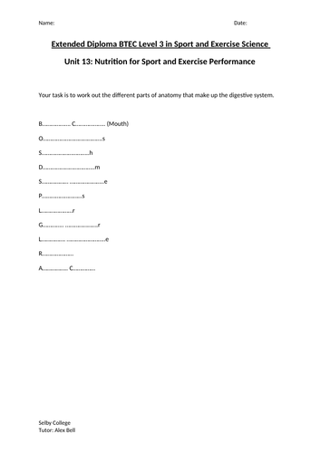 BTEC Level 3 Sports Nutrition Bundle | Teaching Resources