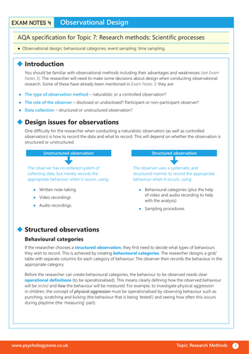 AQA A Level Psychology: Observations: Behavioural Categories | Teaching ...