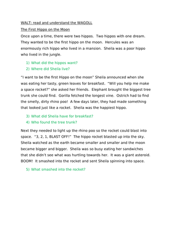 Hippo on the Moon David Walliams book | Teaching Resources