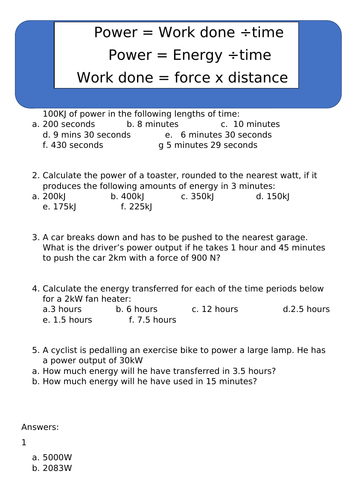 AQA Physics GCSE Energy revision, | Teaching Resources
