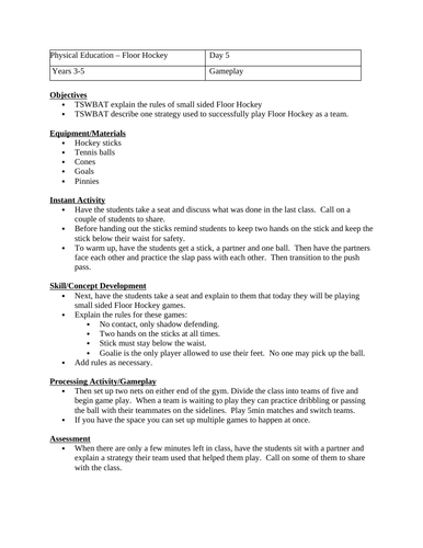 Year 3-5, Five Day Floor Hockey | Teaching Resources
