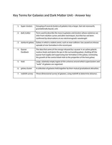 Galaxies and Dark Matter Unit Vocabulary | Teaching Resources