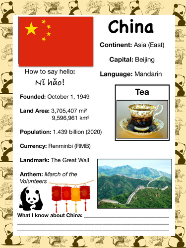CHINA History & Geography, Travel The World Worksheet | Teaching Resources
