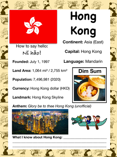 HONG KONG History & Geography, Travel The World Worksheet | Teaching ...