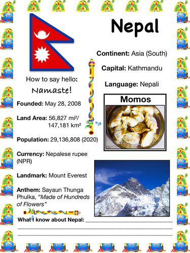 NEPAL History & Geography, Travel The World Worksheet | Teaching Resources