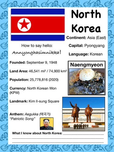 NORTH KOREA History & Geography, Travel The World Worksheet | Teaching ...