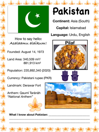 PAKISTAN History & Geography, Travel The World Worksheet | Teaching ...