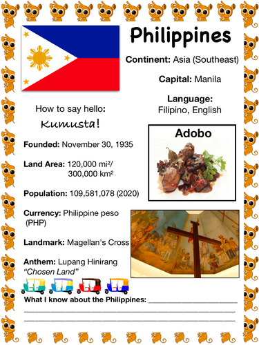 PHILIPPINES History & Geography, Travel The World Worksheet | Teaching ...