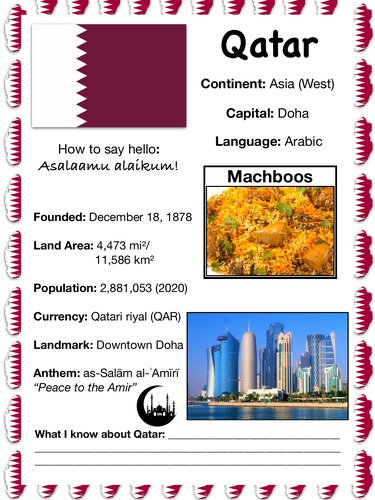 QATAR History & Geography, Travel The World Worksheet | Teaching Resources