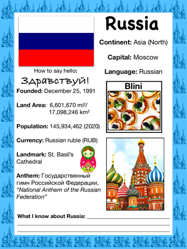 RUSSIA History & Geography, Travel The World Worksheet | Teaching Resources