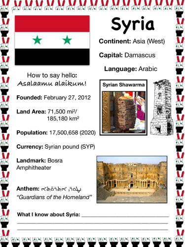 SYRIA History & Geography, Travel The World Worksheet | Teaching Resources