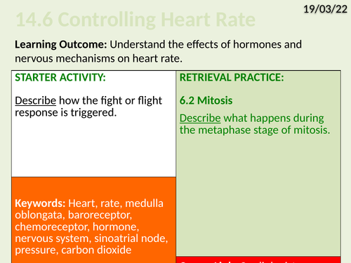 OCR Biology A- 14.6 Controlling Heart Rate | Teaching Resources
