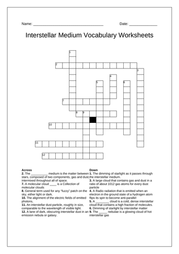 Interstellar Medium Vocabulary worksheets | Teaching Resources