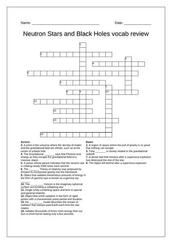 Neutron Stars and Blackholes vocabulary worksheets | Teaching Resources