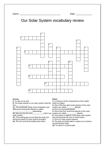 Our Solar System Vocabulary worksheets | Teaching Resources