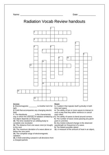 Radiation (EM Spectrum) Vocabulary worksheets | Teaching Resources