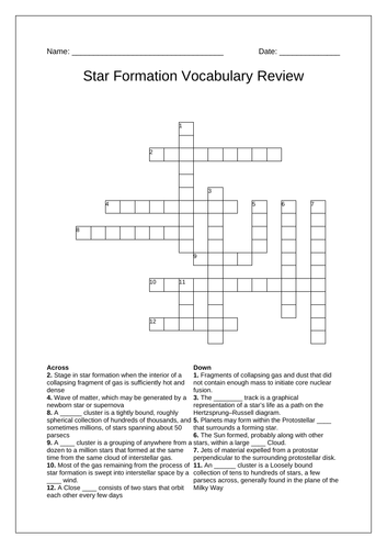 Star Formation Vocabulary worksheets | Teaching Resources