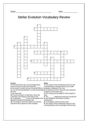 Stellar Evolution vocabulary worksheets | Teaching Resources