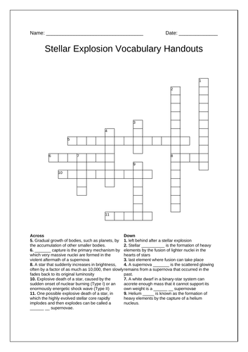 Stellar explosion vocabulary worksheets | Teaching Resources
