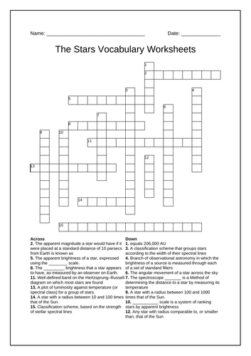 The Stars vocabulary worksheets | Teaching Resources