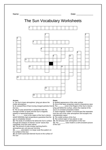 The Sun Vocabulary Worksheets | Teaching Resources