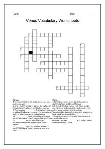 Venus Vocabulary worksheets | Teaching Resources