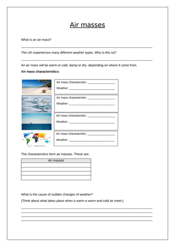 Air masses worksheet and activity | Teaching Resources