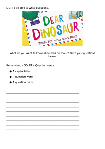 Year 1 English Planning - Dear Dinosaur - Fiction Book - Letter Writing ...
