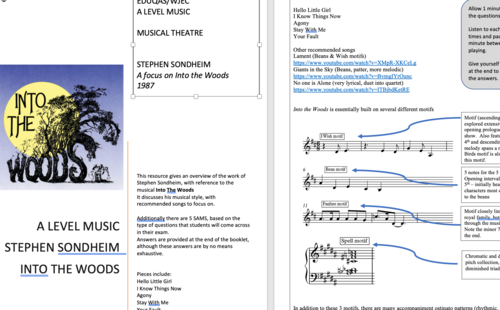 WJEC/EDUQAS A Level Music - Sondheim INTO THE WOODS | Teaching Resources