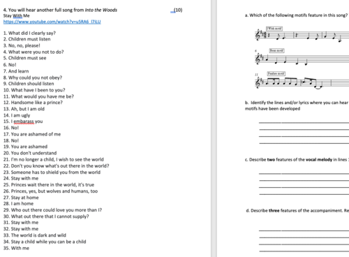 WJEC/EDUQAS A Level Music - Sondheim INTO THE WOODS | Teaching Resources