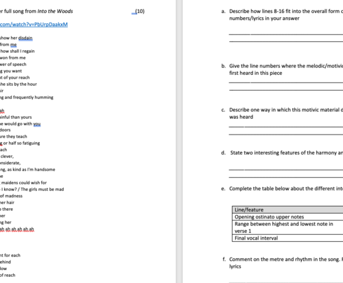 WJEC/EDUQAS A Level Music - Sondheim INTO THE WOODS | Teaching Resources