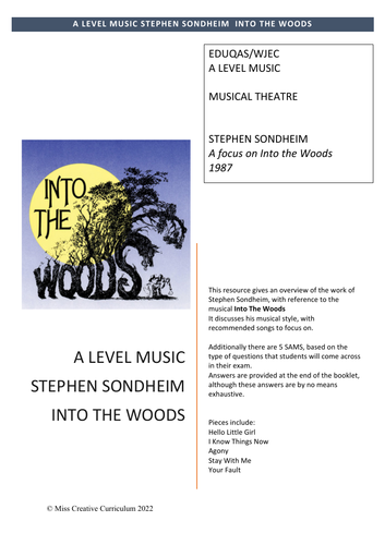 WJEC/EDUQAS A Level Music - Sondheim INTO THE WOODS | Teaching Resources